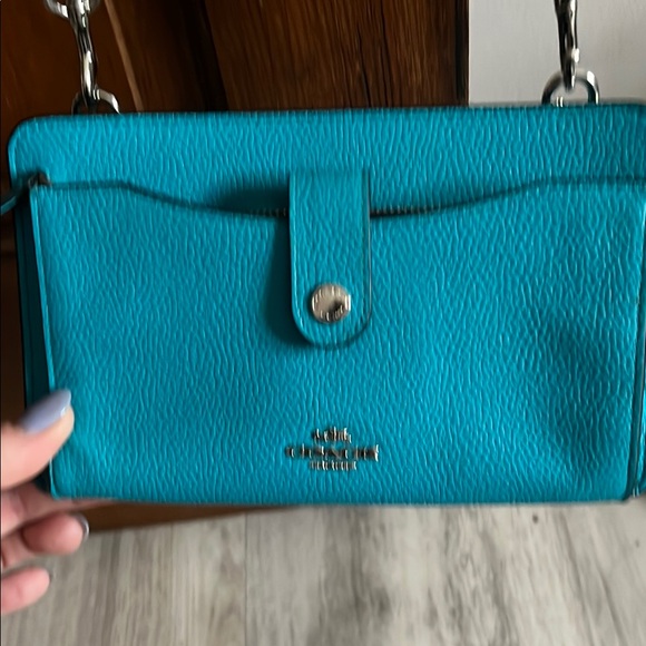 Coach | Bags | Coach Turquoise Blue Crossbody Bag With Pebbled Leather ...